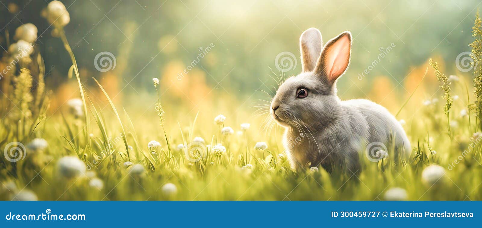 Cute Baby Rabbit on a Green Lawn Sunshine Stock Image - Image of ...