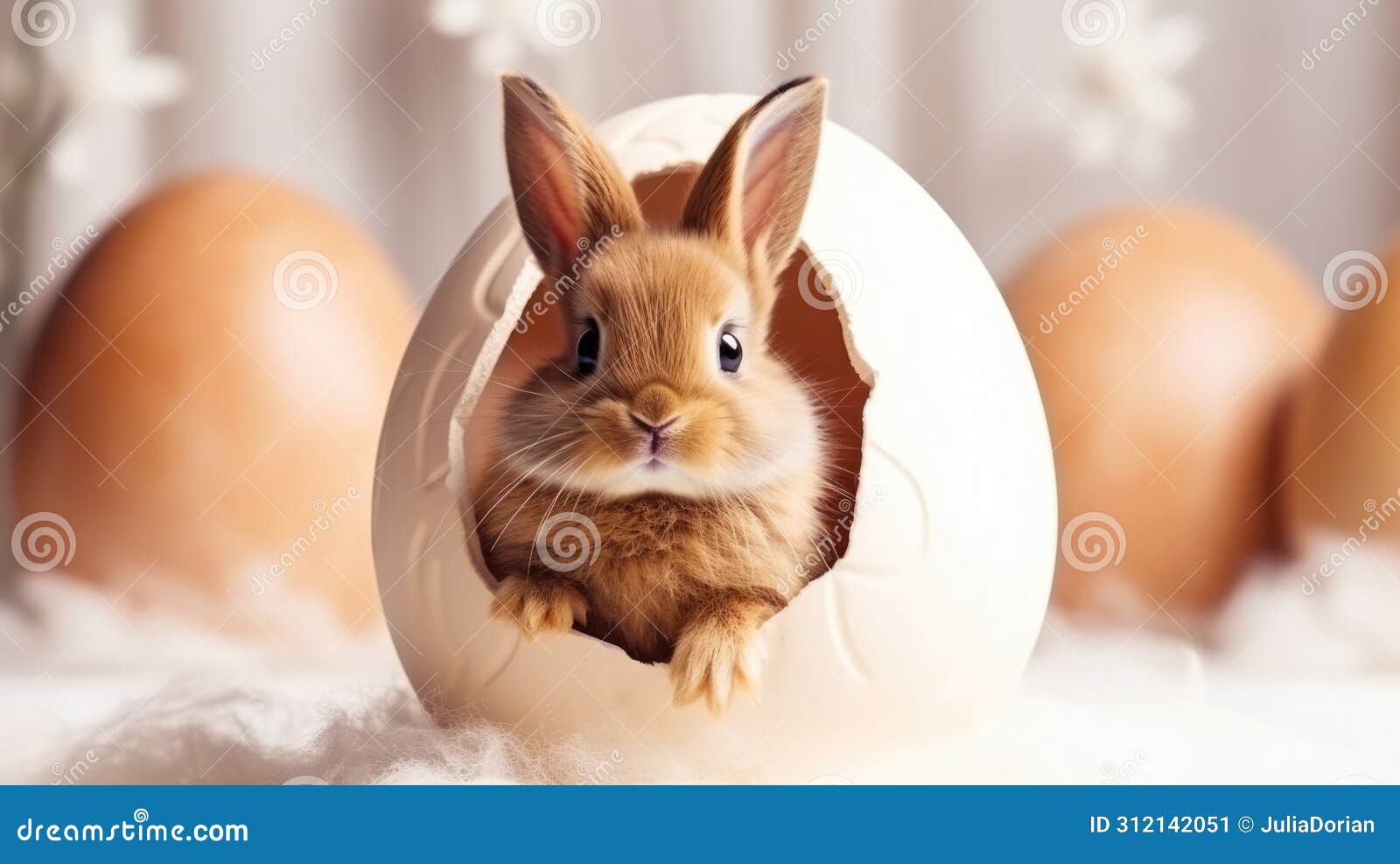 Cute Baby Rabbit Peeking Out of a Cracked Easter Egg on a White ...