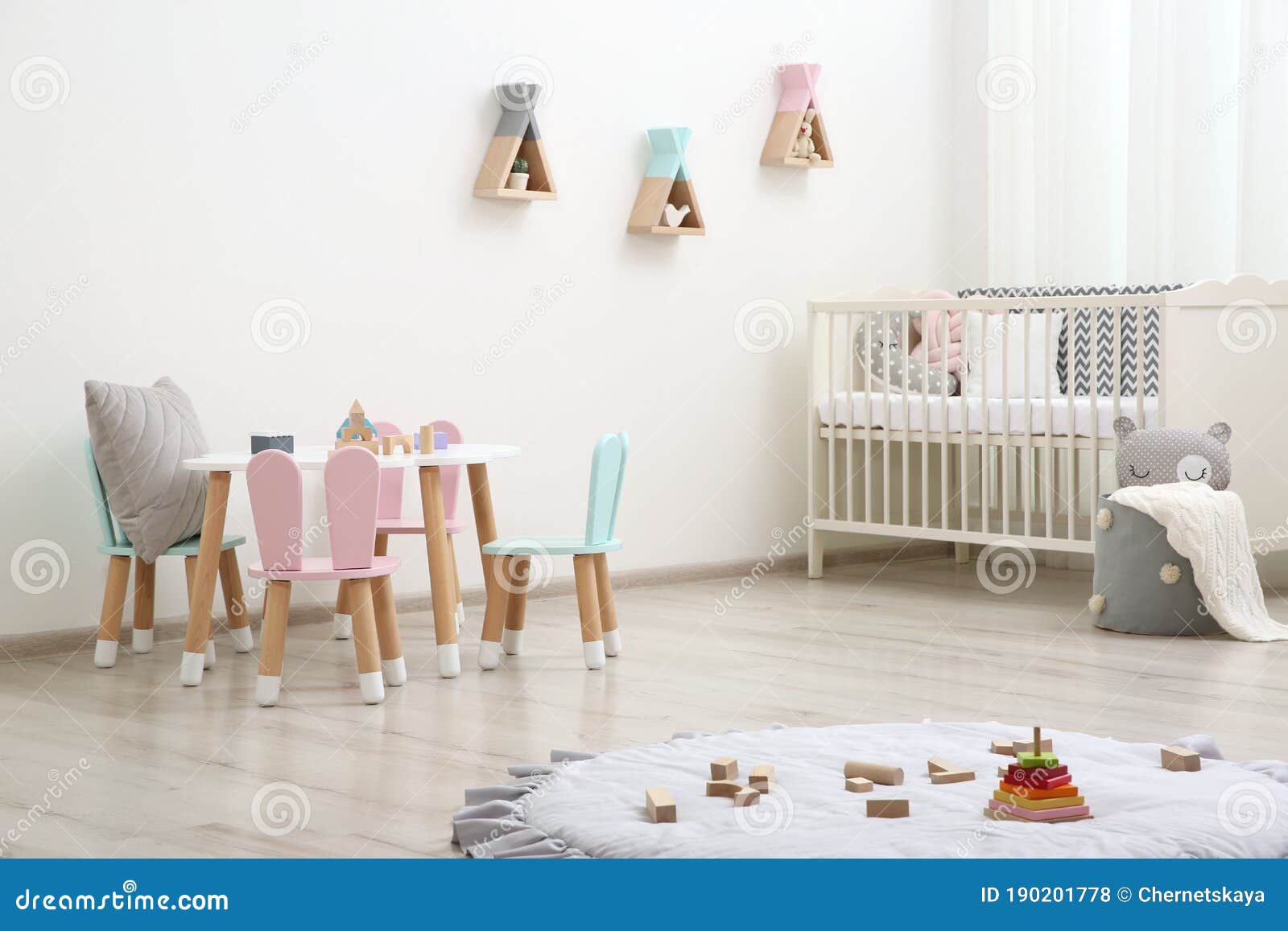 Baby Room Interior with Cot and Little Table Stock Photo - Image of ...