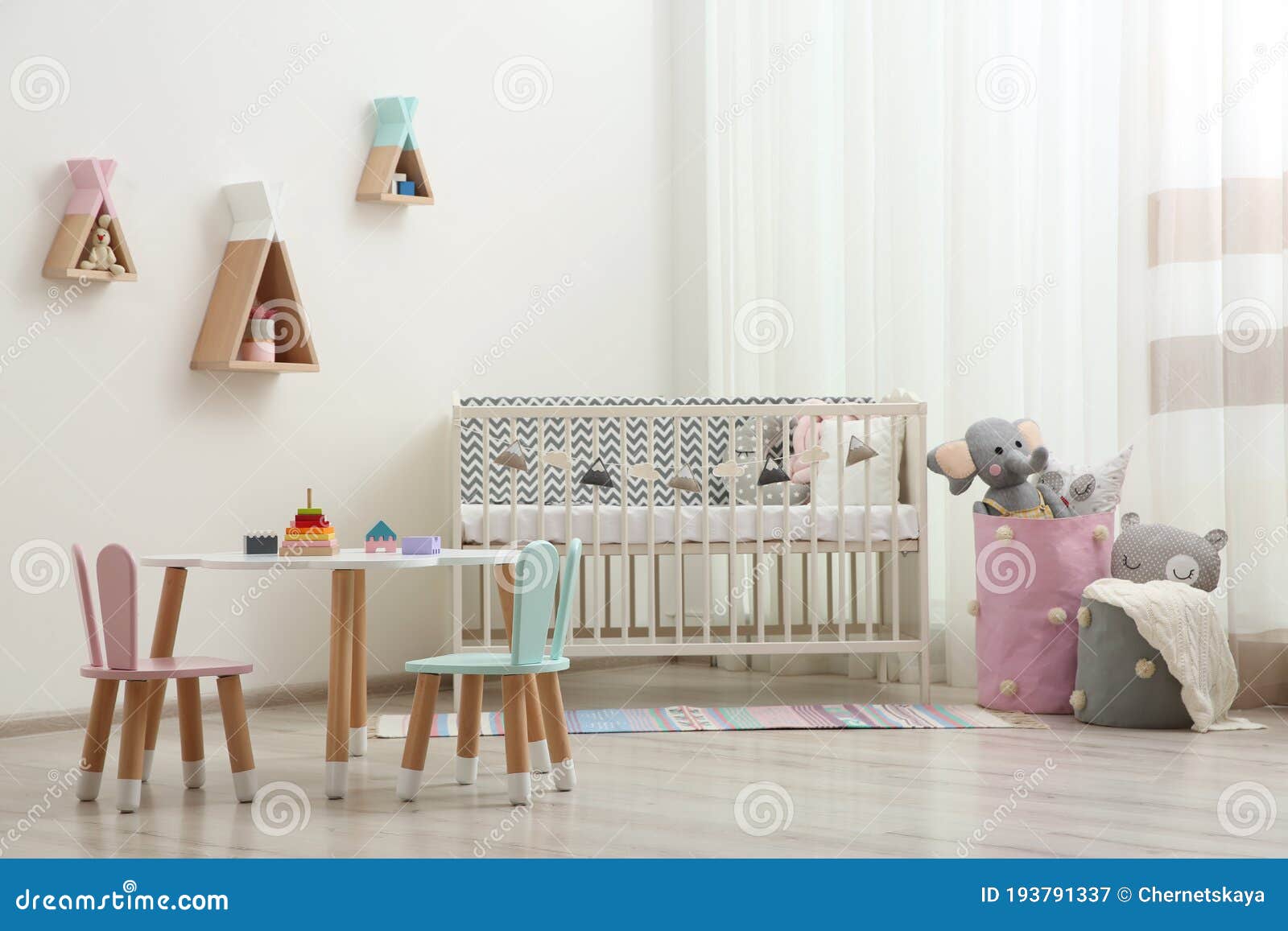 Cute Baby Room with Cot and Little Table Stock Image - Image of ...