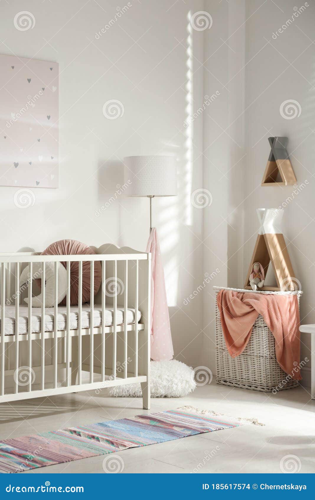 Baby Room Interior with Crib and Decor Elements Stock Photo - Image of ...