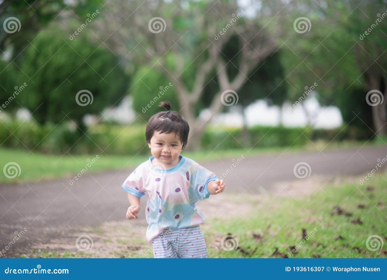 Cute Baby Running in the Garden Stock Image - Image of outdoor ...