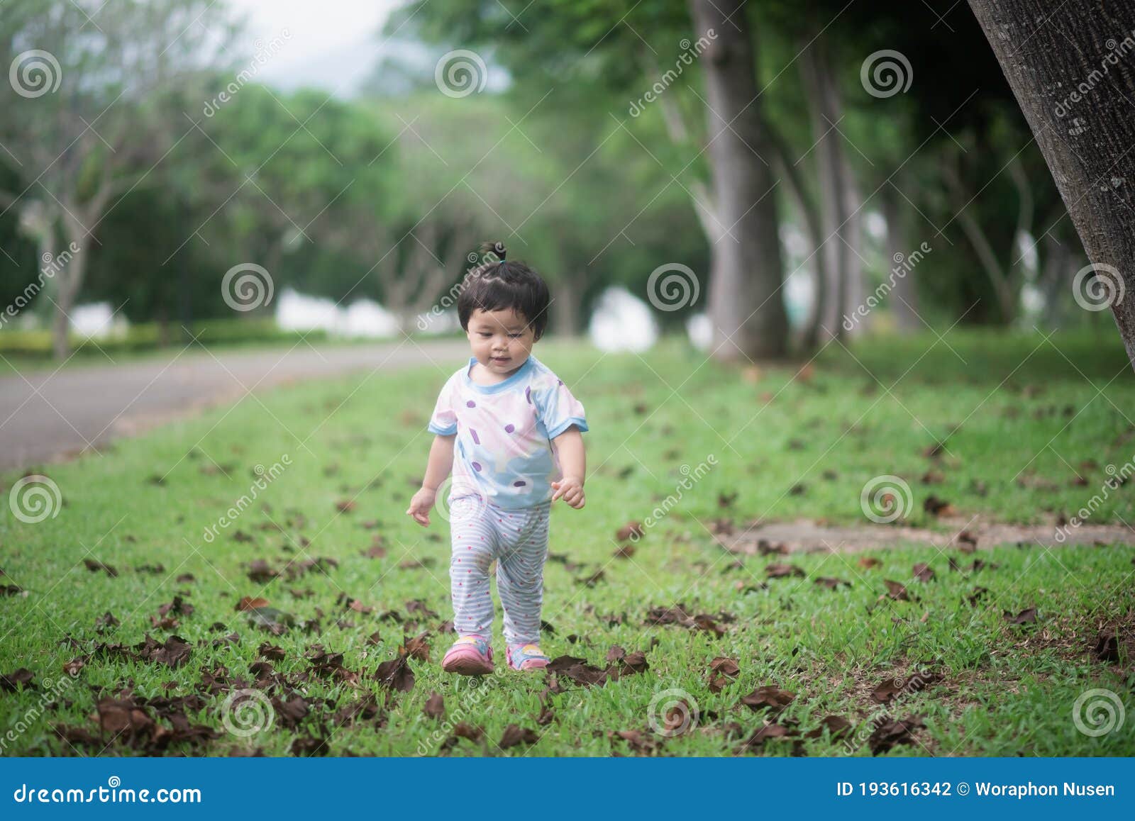 Cute Baby Running in the Garden Stock Photo - Image of caucasian ...
