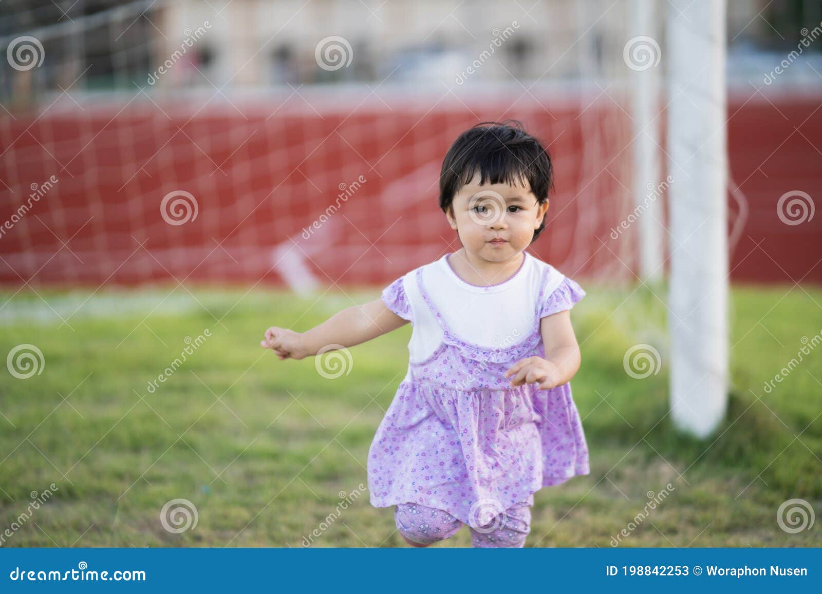 Cute Baby Running at Sport Stadium Stock Image - Image of family ...