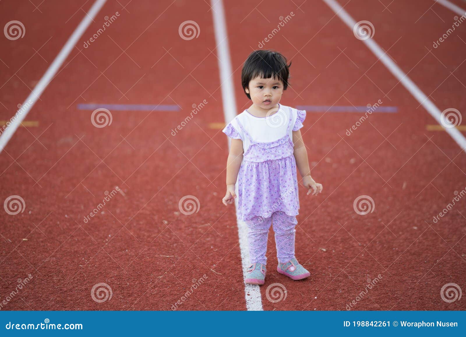 Cute Baby Running at Sport Stadium Stock Image - Image of field, child ...