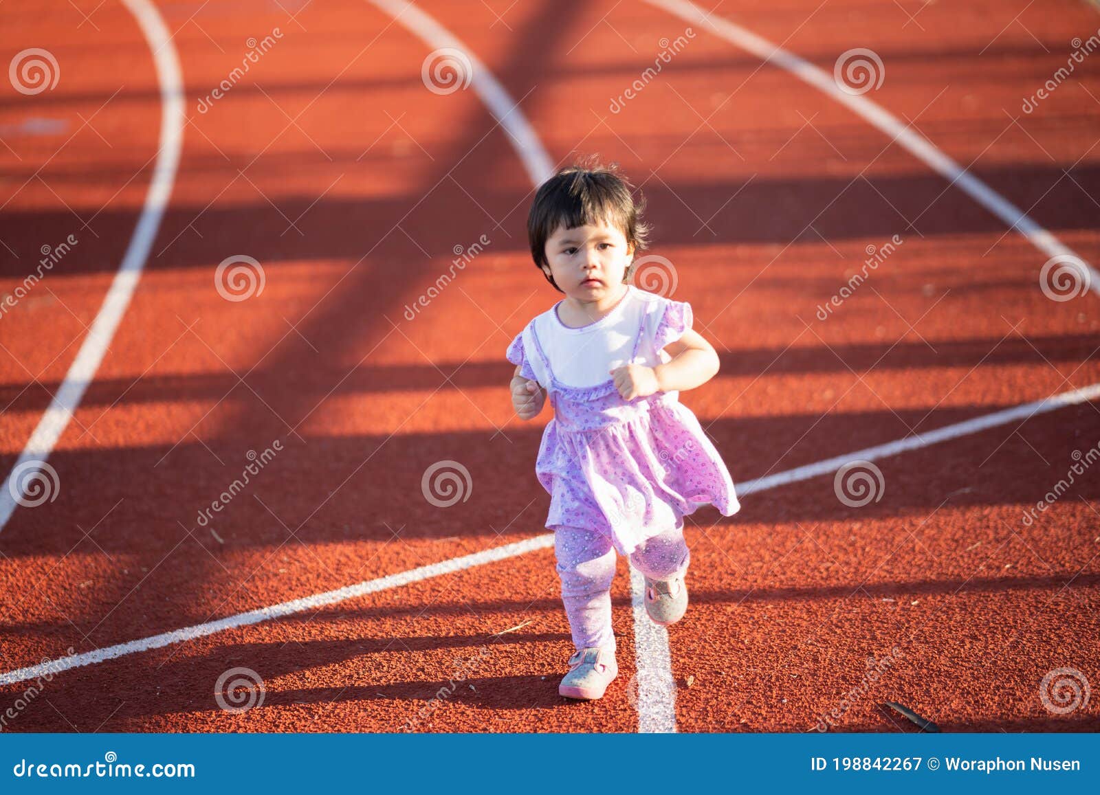 Cute Baby Running at Sport Stadium Stock Image - Image of happiness ...