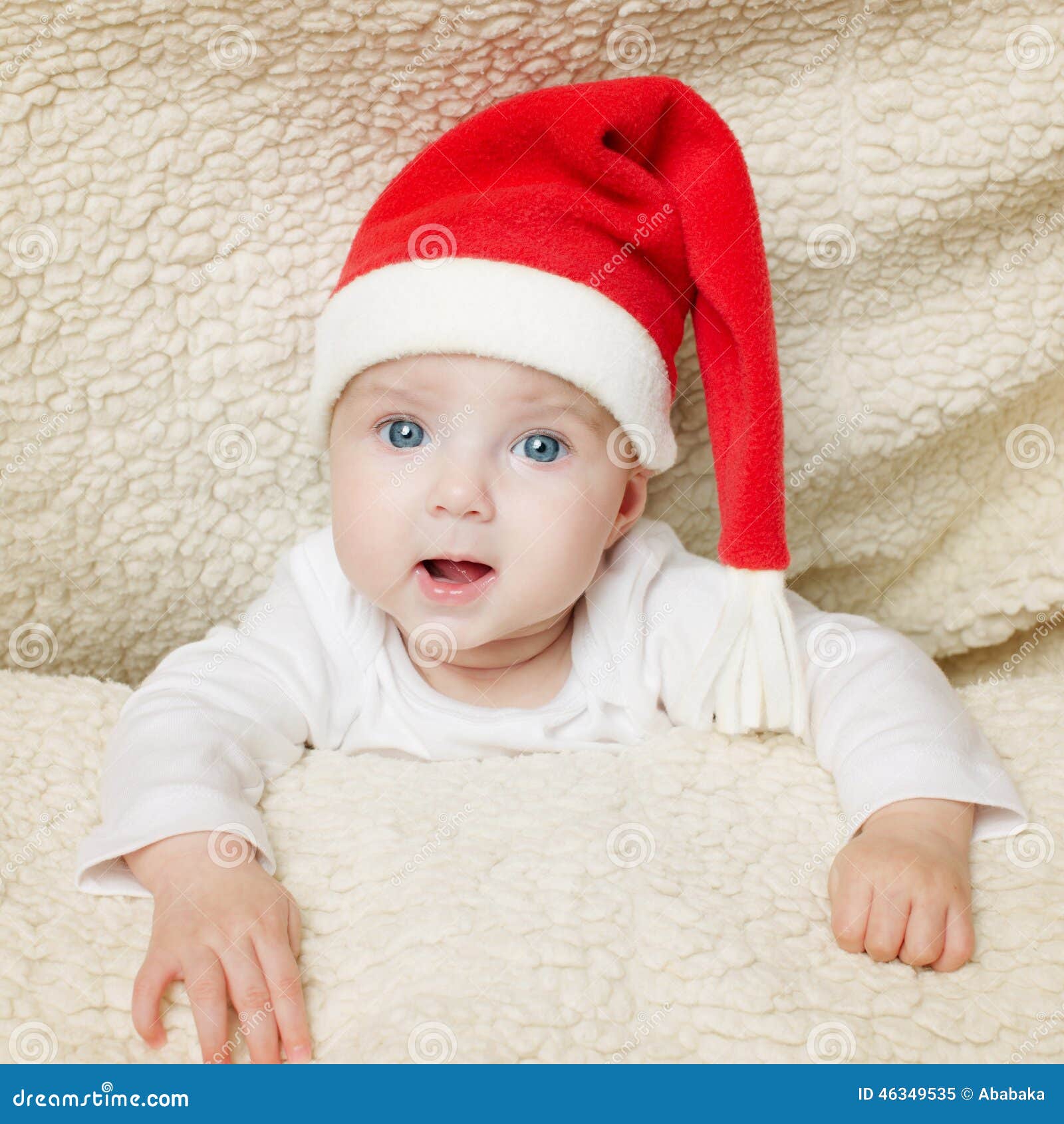 Cute baby in Santa hat stock image. Image of small, claus - 46349535