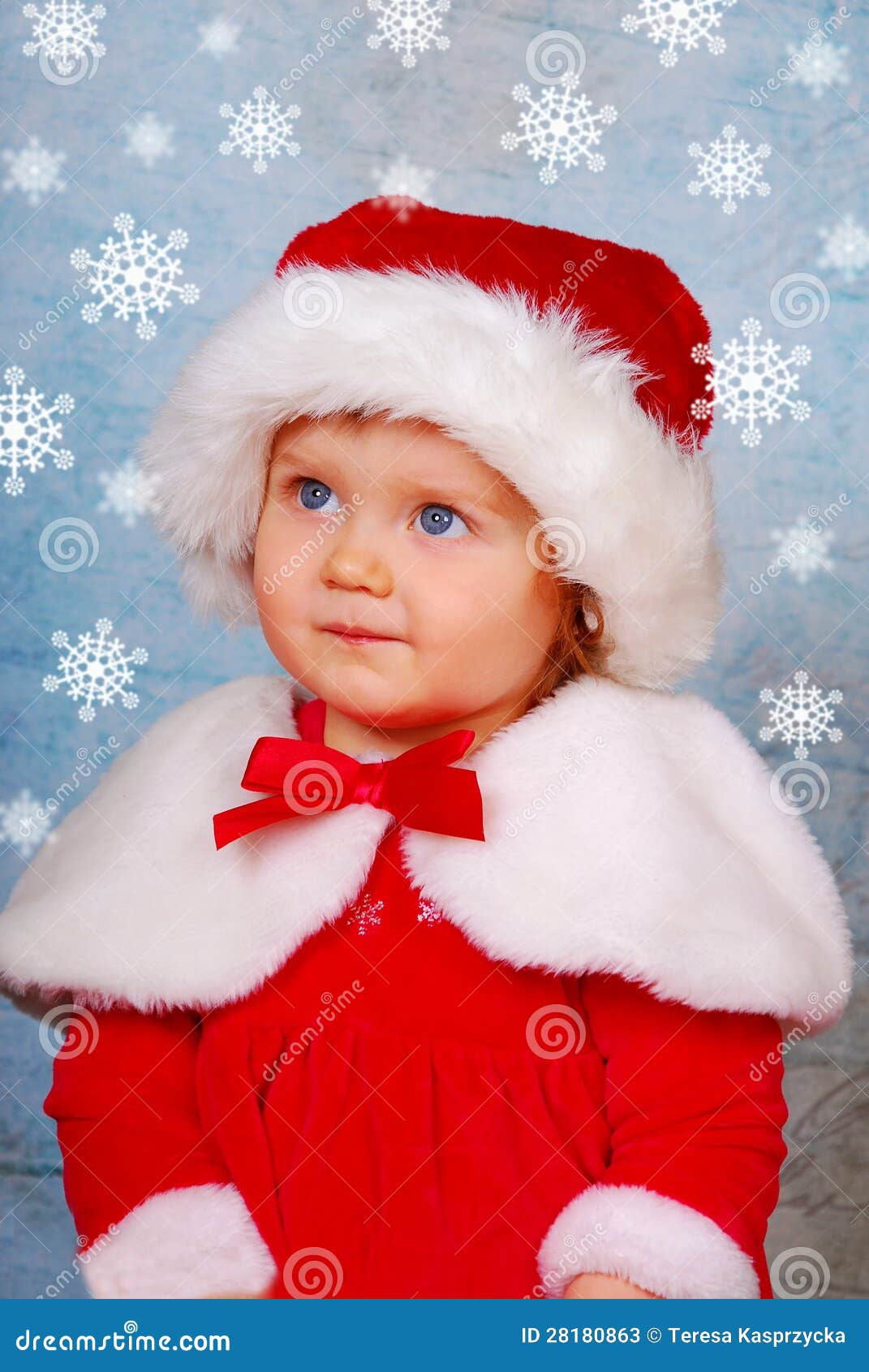 Cute Baby in Santa Hat with Snow Flakes Stock Image - Image of sitting ...