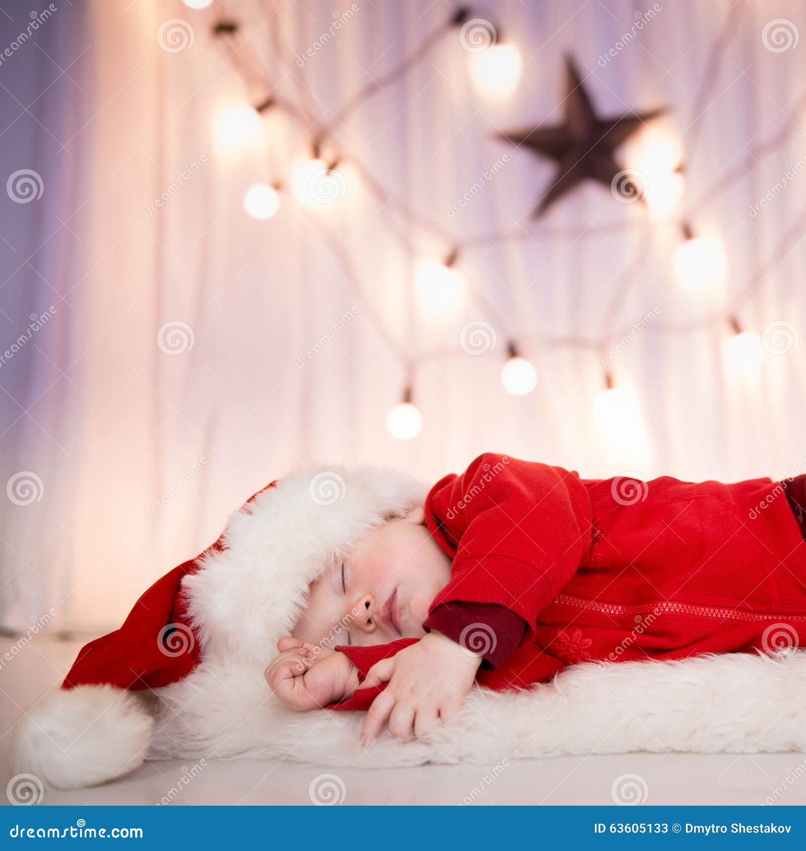 Cute baby santa sleeping stock image. Image of claus - 63605133