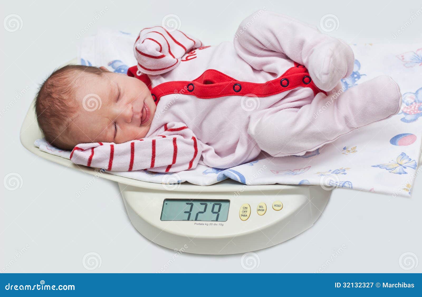Cute baby on the scales stock image. Image of child, weeks - 32132327