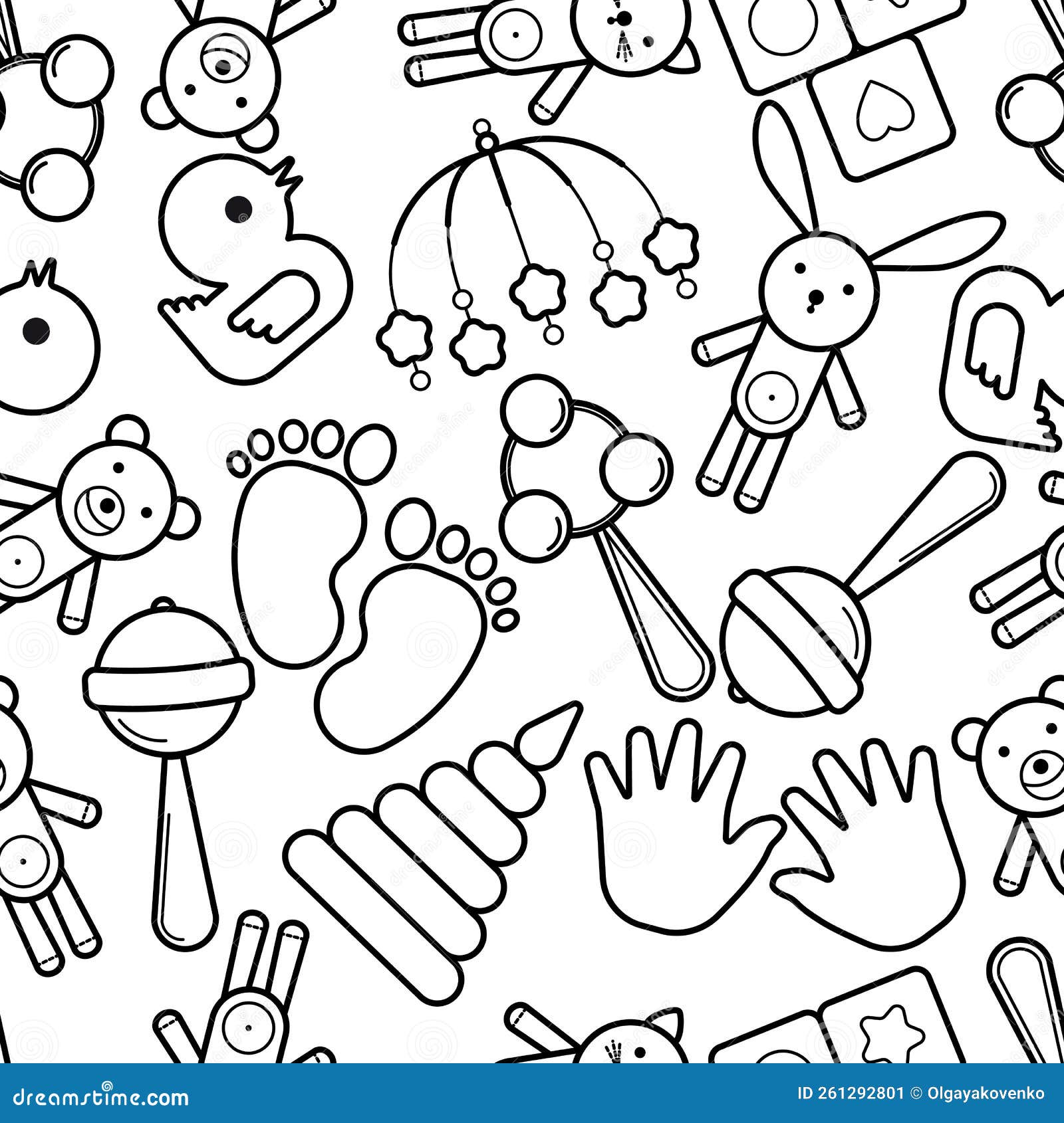 Cute Baby Seamless Pattern, Isolated Line Art Decoration Background ...