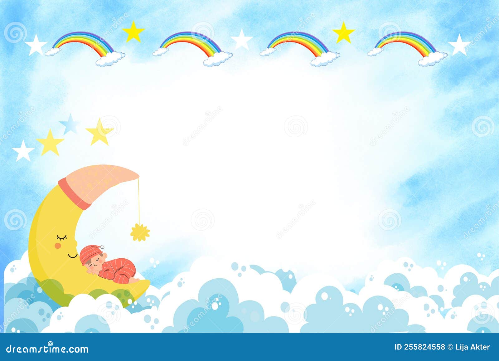 A Cute Baby, Sleeping on the Moon among the Stars. Stock Vector ...