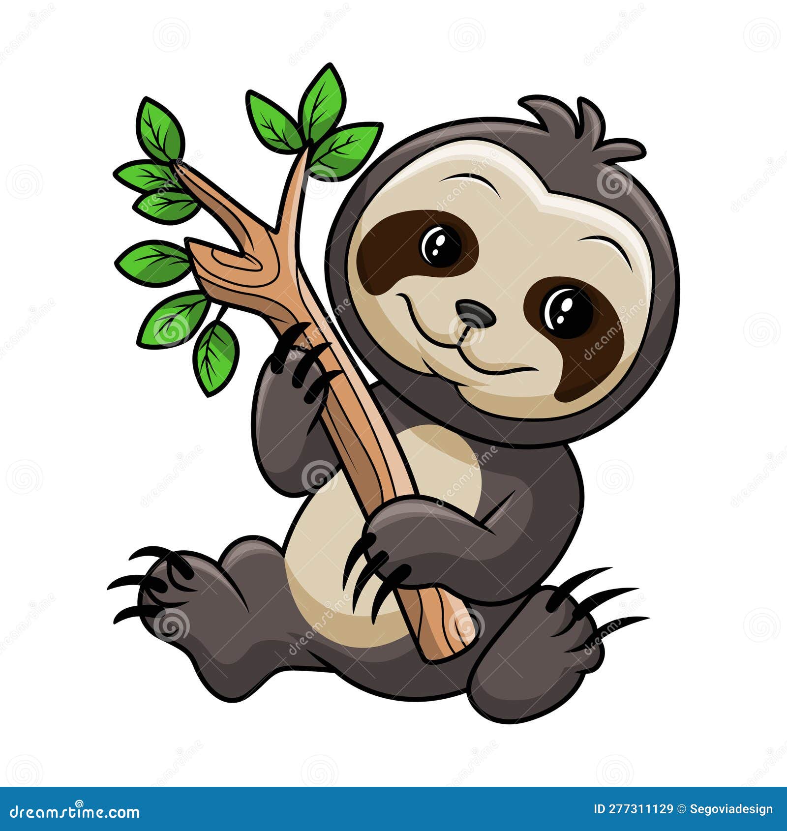 Cute Baby Sloth on Tree Branch Stock Vector - Illustration of cute ...