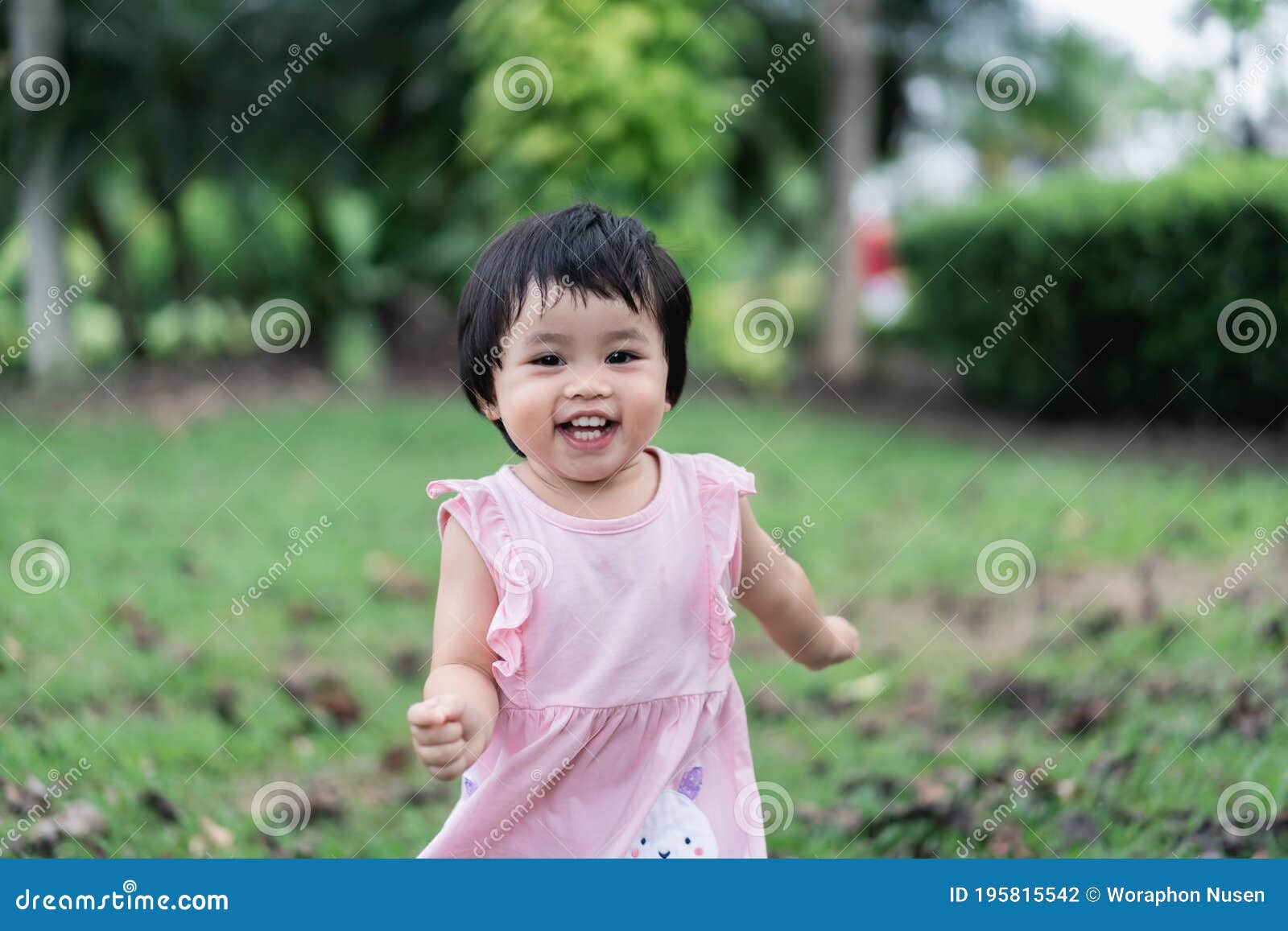 Cute Baby Smiling and Running at the Park Stock Photo - Image of grass ...
