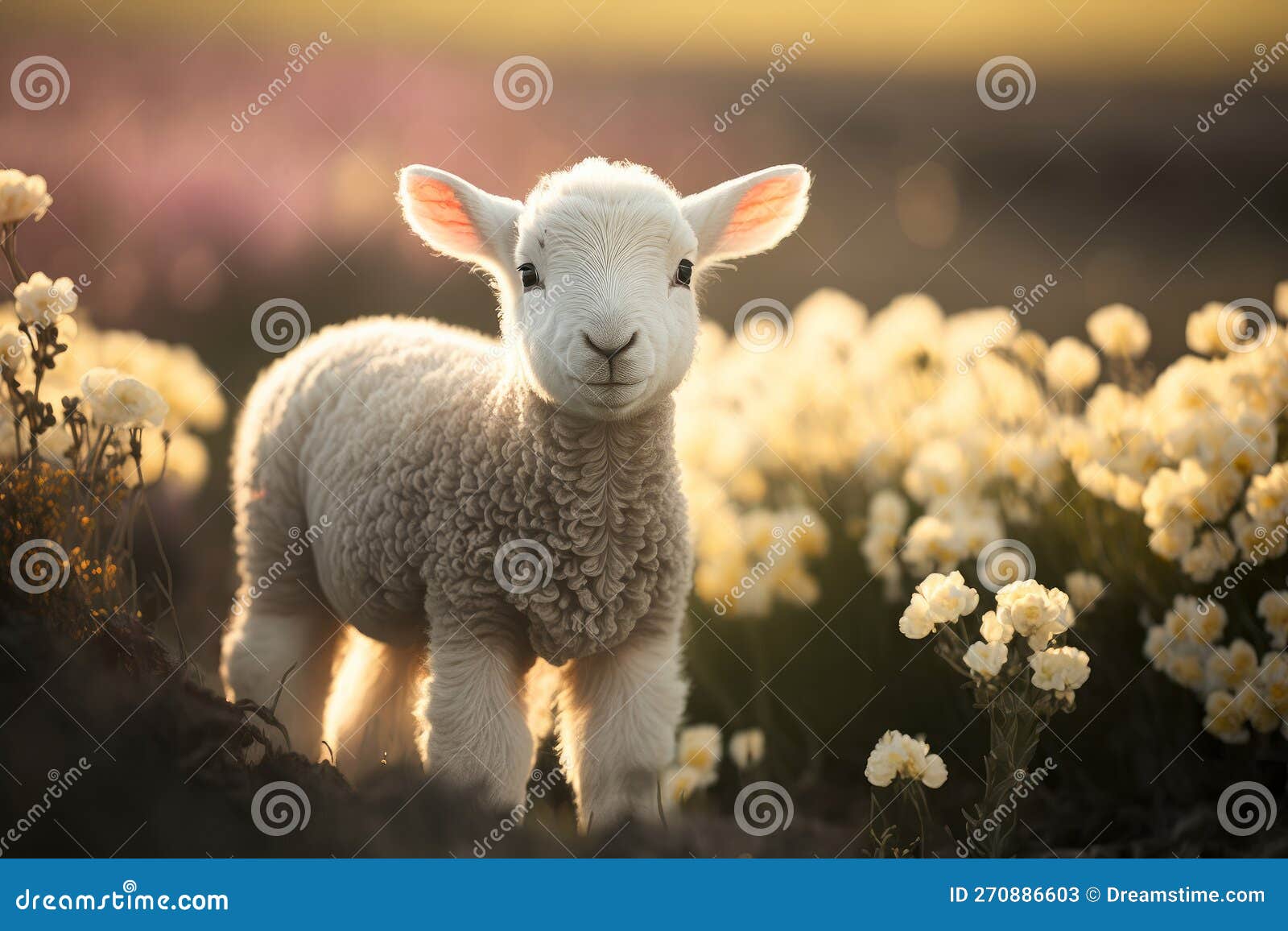 A Cute Baby Spring Lamb in a Field of Spring Flowers. Generative Ai ...