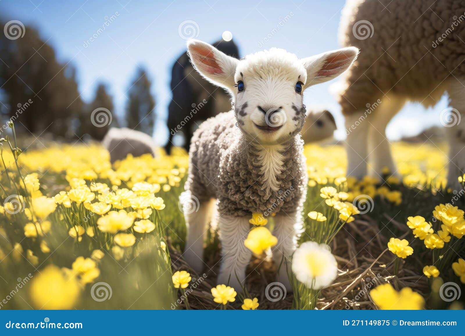 A Cute Baby Spring Lamb in a Field of Spring Flowers. Generative Ai ...