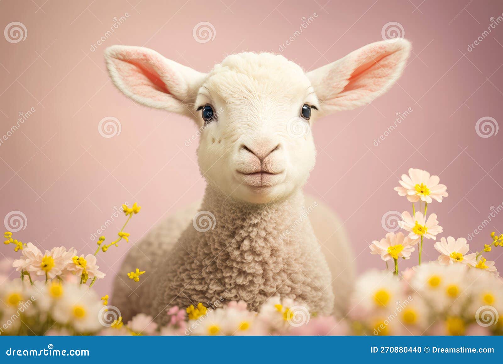 A Cute Baby Spring Lamb Surrounded by Spring Flowers. Generative Ai ...