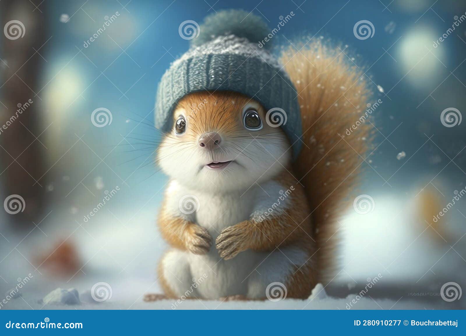 Cute Baby Squirrel Wearing a Hat Stock Illustration - Illustration of ...