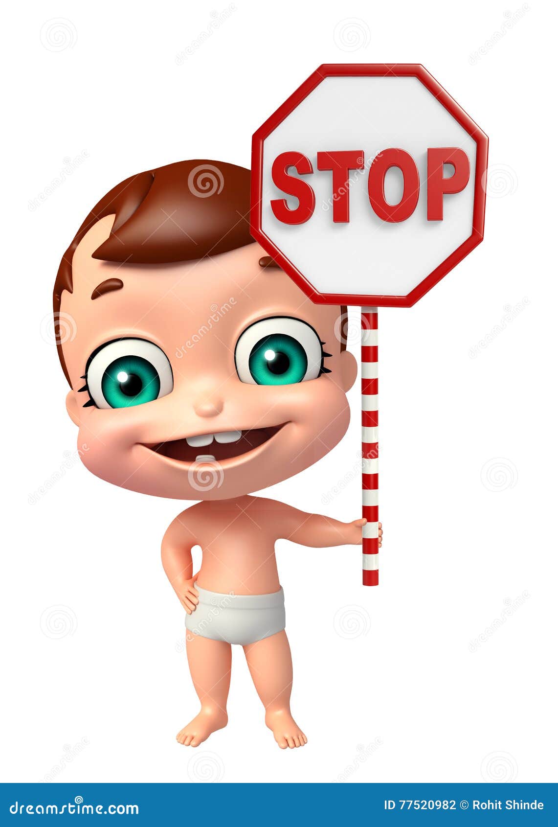 Cute baby with Stop Board stock illustration. Illustration of playful ...