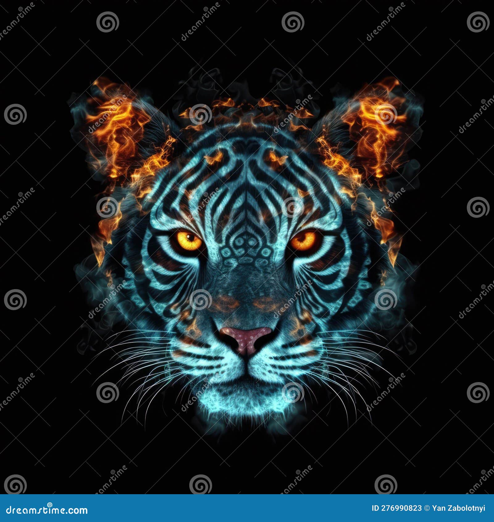 Cute Baby Tiger Face Shape in Fire on Black Background. Generative AI ...