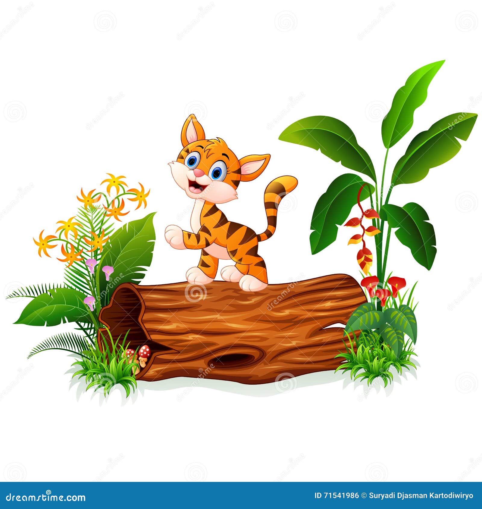 Cute Baby Tiger Posing on Tree Trunk Stock Vector - Illustration of ...