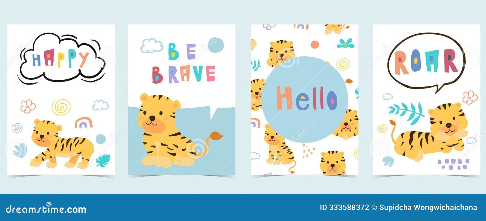 Cute Baby Tiger Template Background for A4 Vertical Design Stock ...