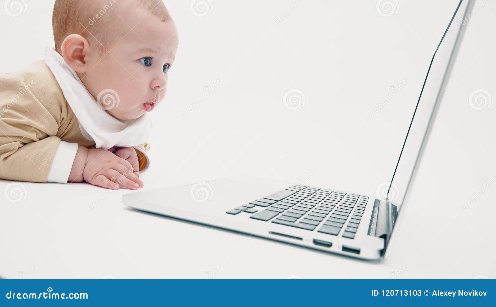 Cute Baby Watching at Laptop Screen Stock Image - Image of baby ...