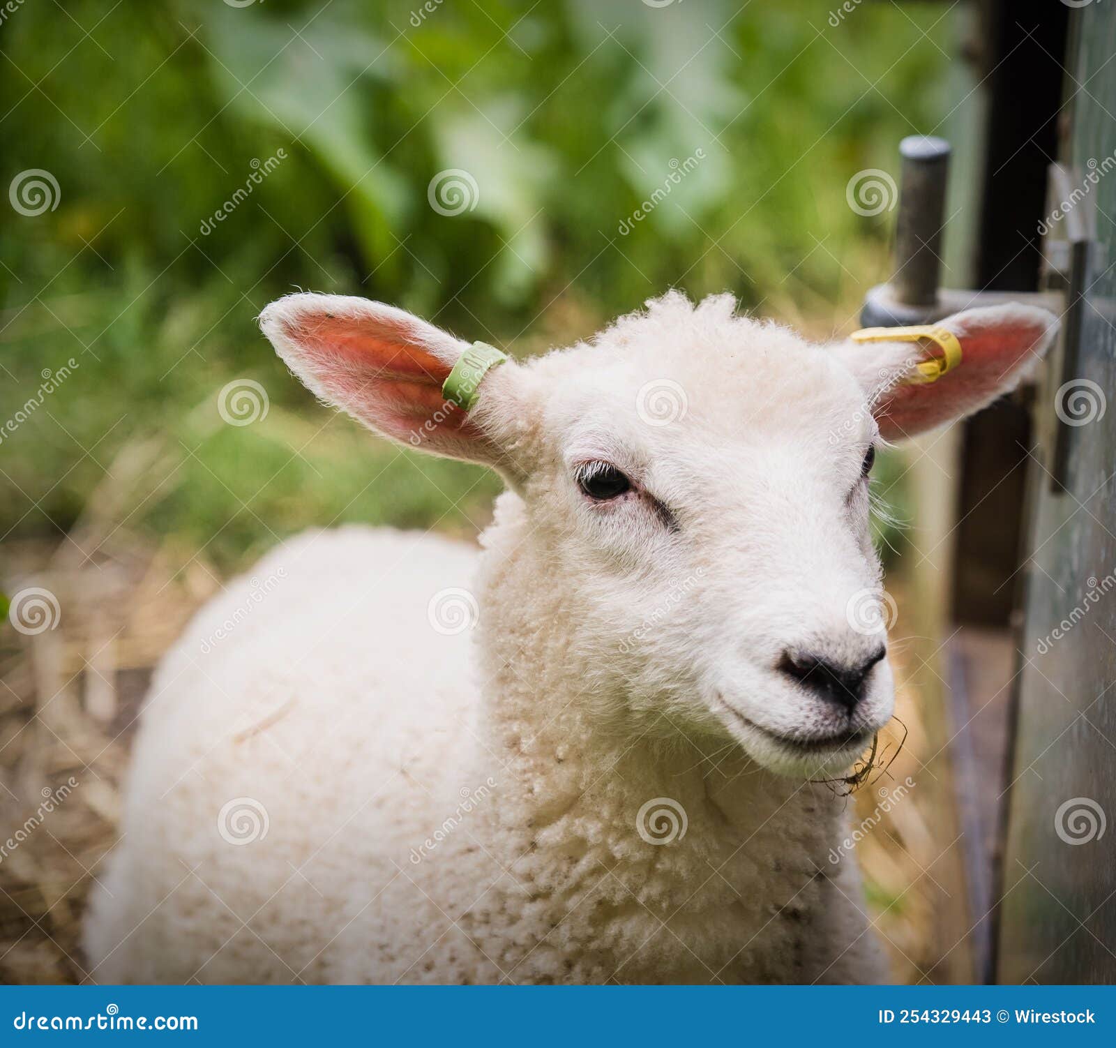 Cute Baby White Sheep in a Green Blur Stock Image - Image of hairy ...