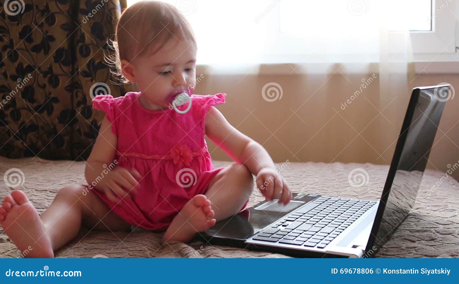 Cute Baby Working on Computer Stock Footage - Video of childhood ...