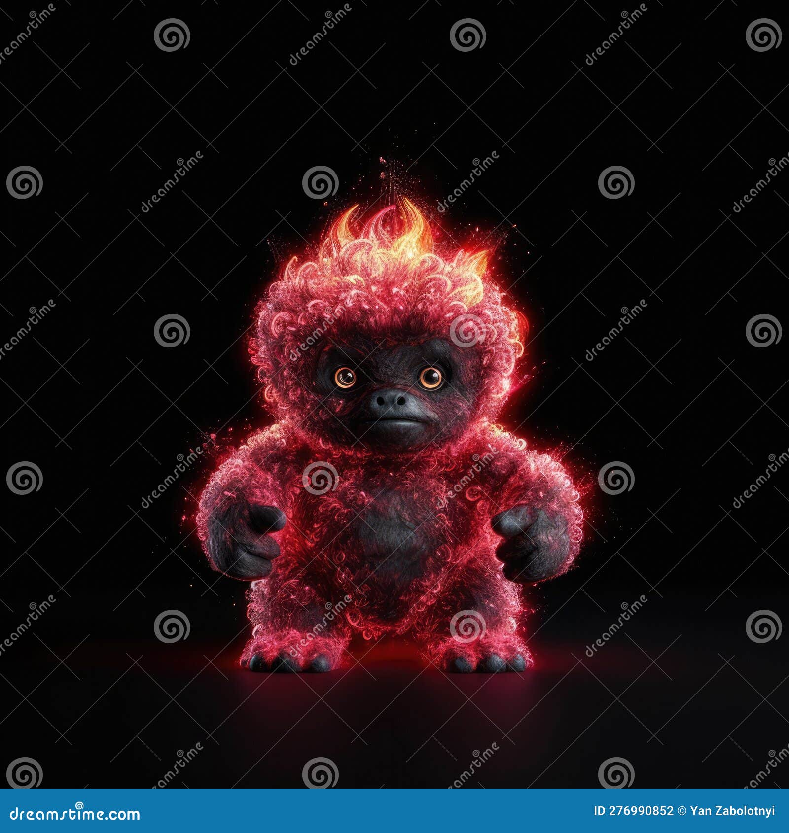 Cute Baby Yeti Shape in Red Fire on Black Background. Generative AI ...