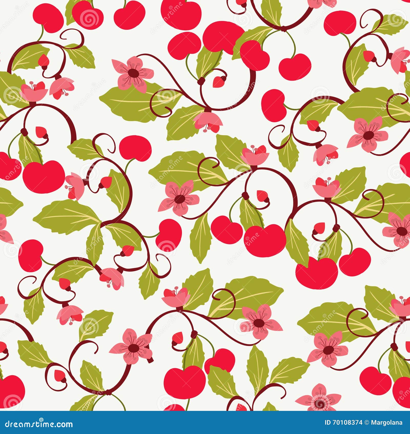 Cute Background with Cherries Stock Vector - Illustration of blossom ...