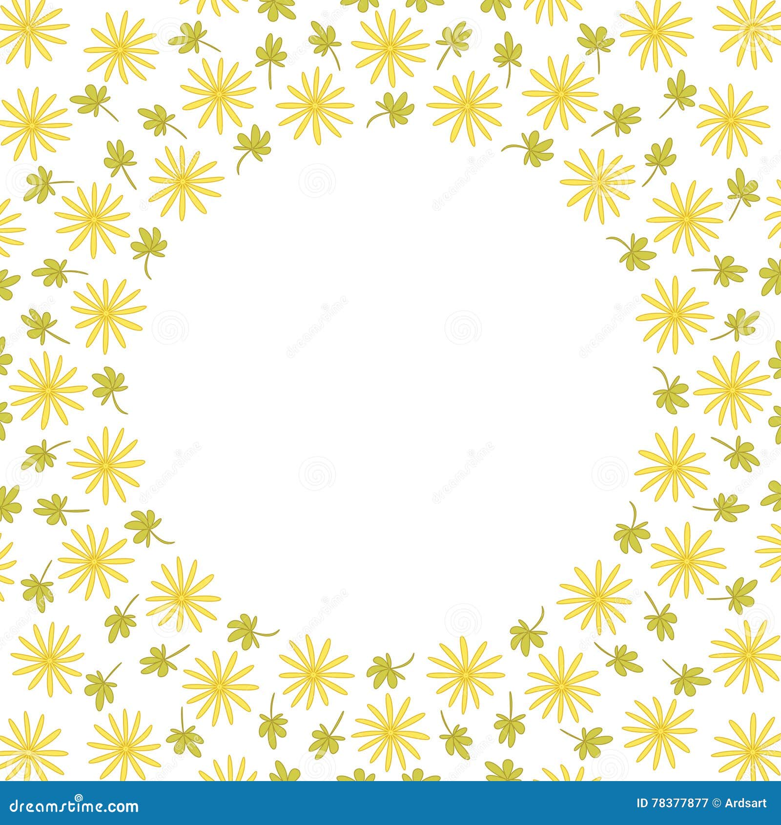 Cute Background Circle Border Frame with Flowers and Leaves Stock ...