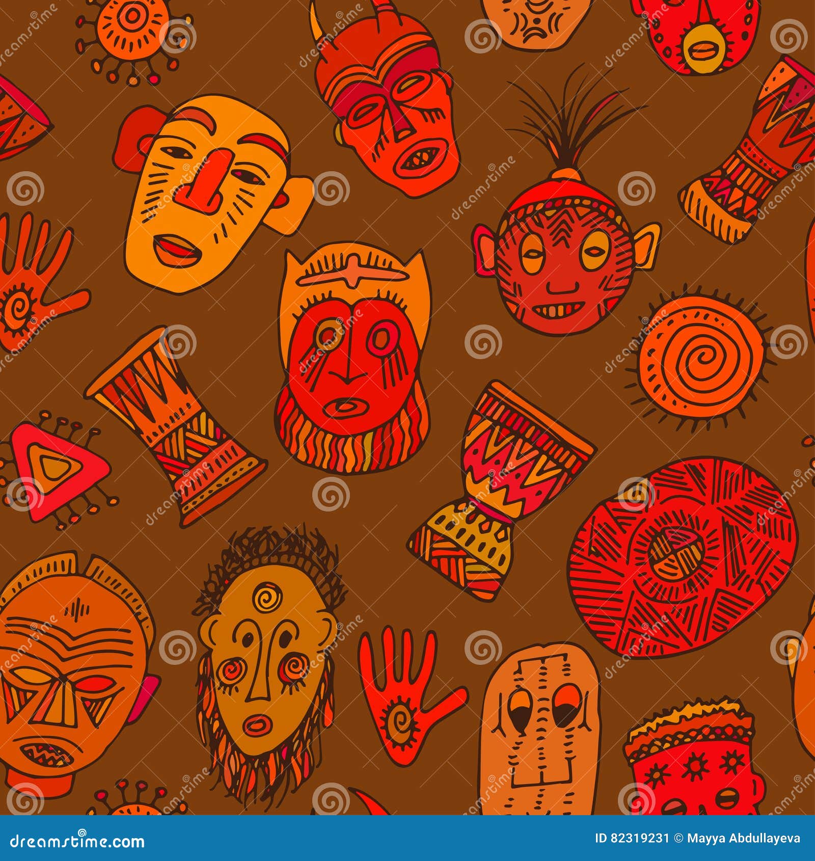 Cute Background with Colorful African Masks Stock Vector - Illustration ...