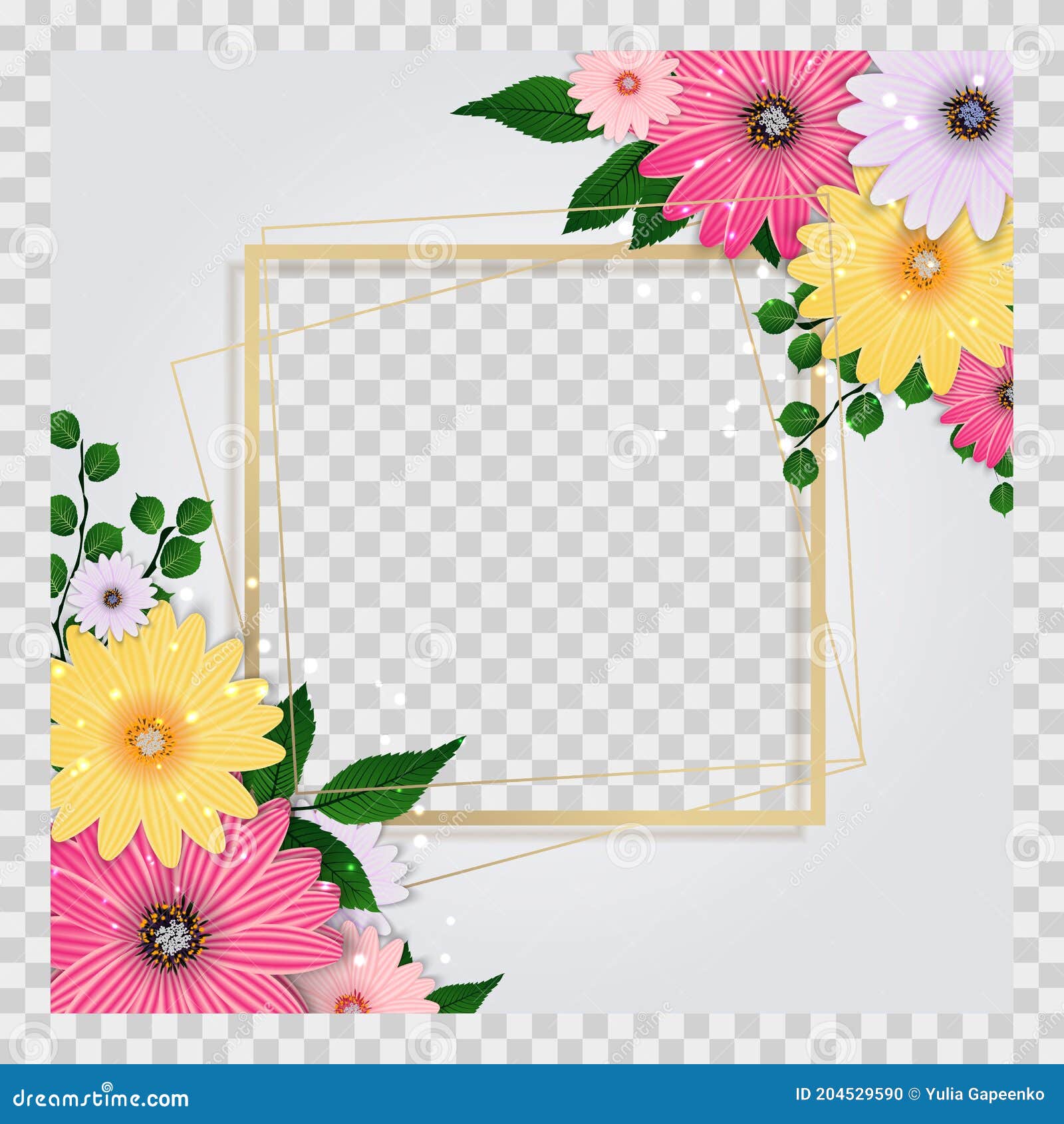 Cute Background with Frame and Flowers Collection Set. Vector ...