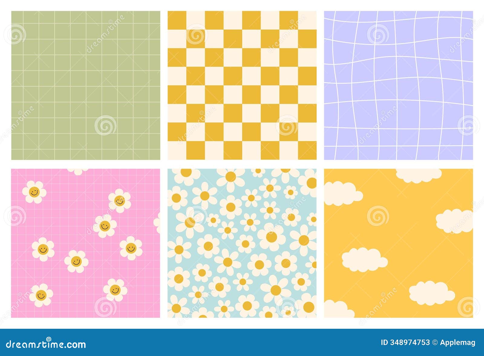 Seamless Abstract Colorful Gingham Flower Shape Patterns Wallpaper and ...