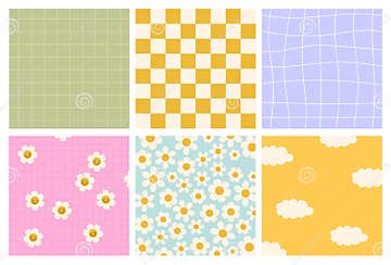 Seamless Abstract Colorful Gingham Flower Shape Patterns Wallpaper and ...