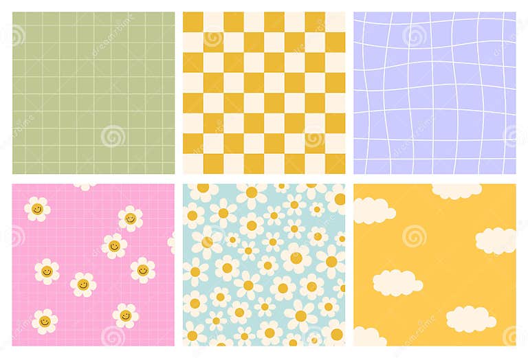 Seamless Abstract Colorful Gingham Flower Shape Patterns Wallpaper and ...