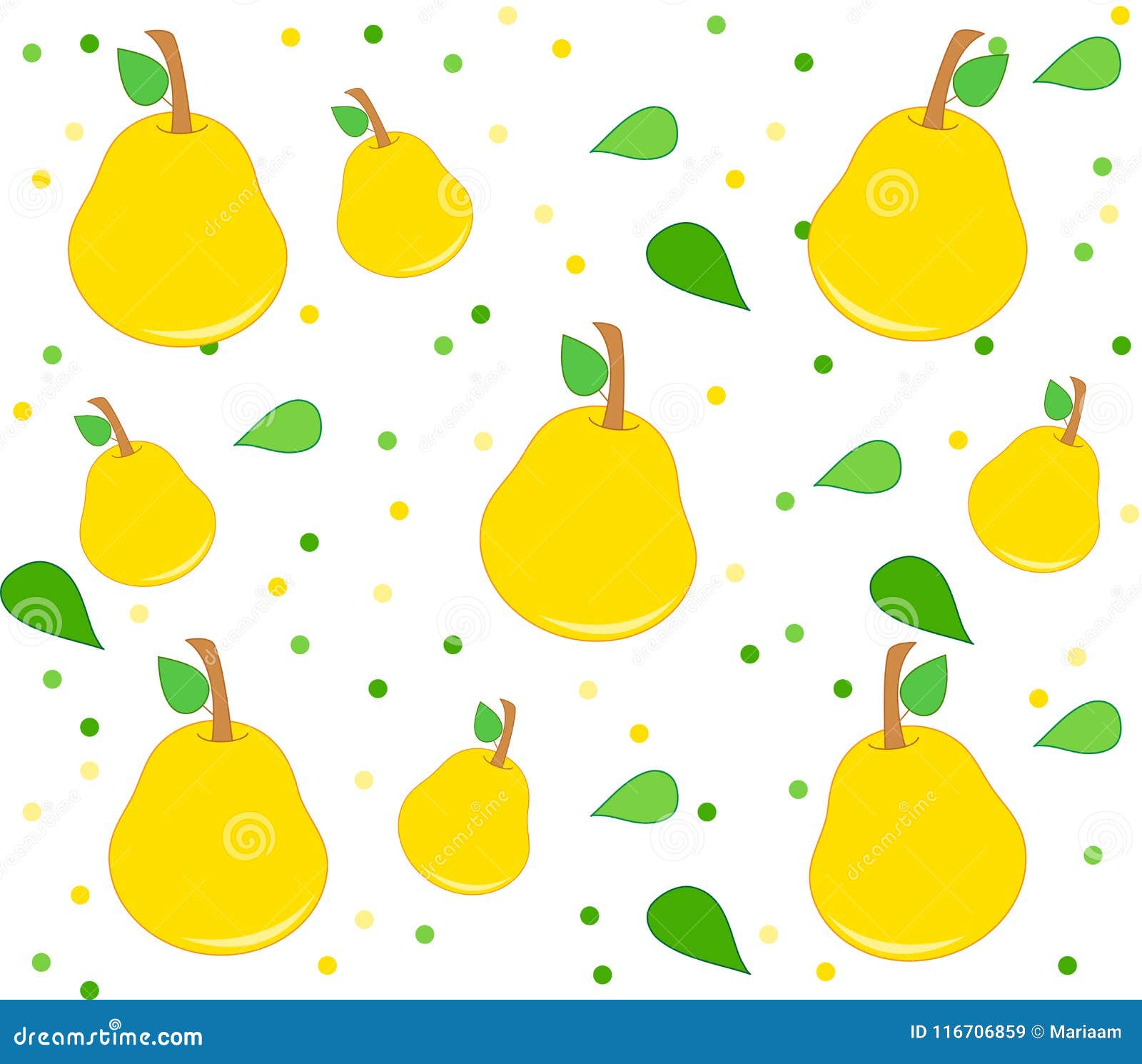 Background with Pears Pattern, Leaves and Dots Stock Vector ...