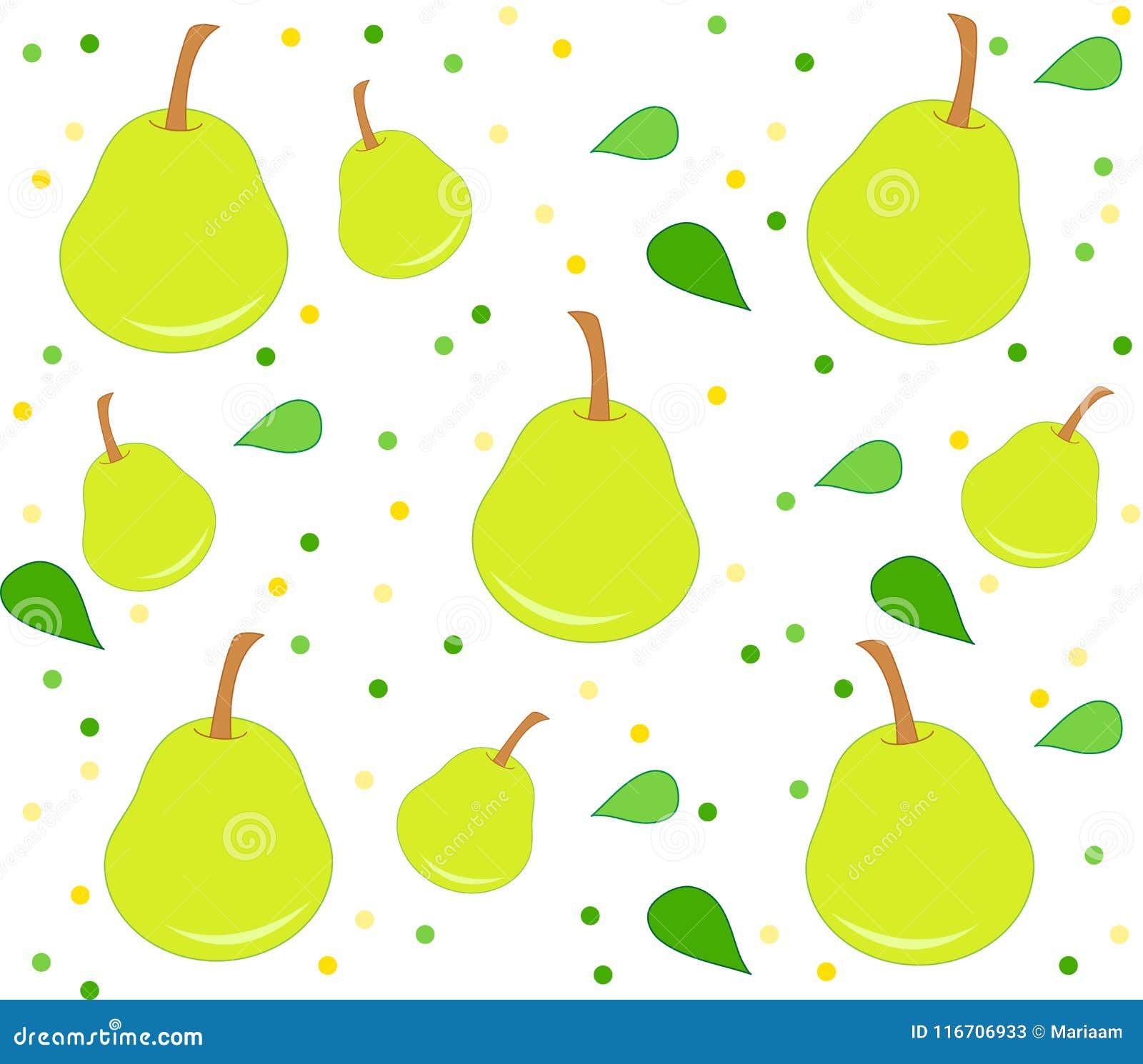Background with Pears Pattern, Leaves and Dots Stock Vector ...