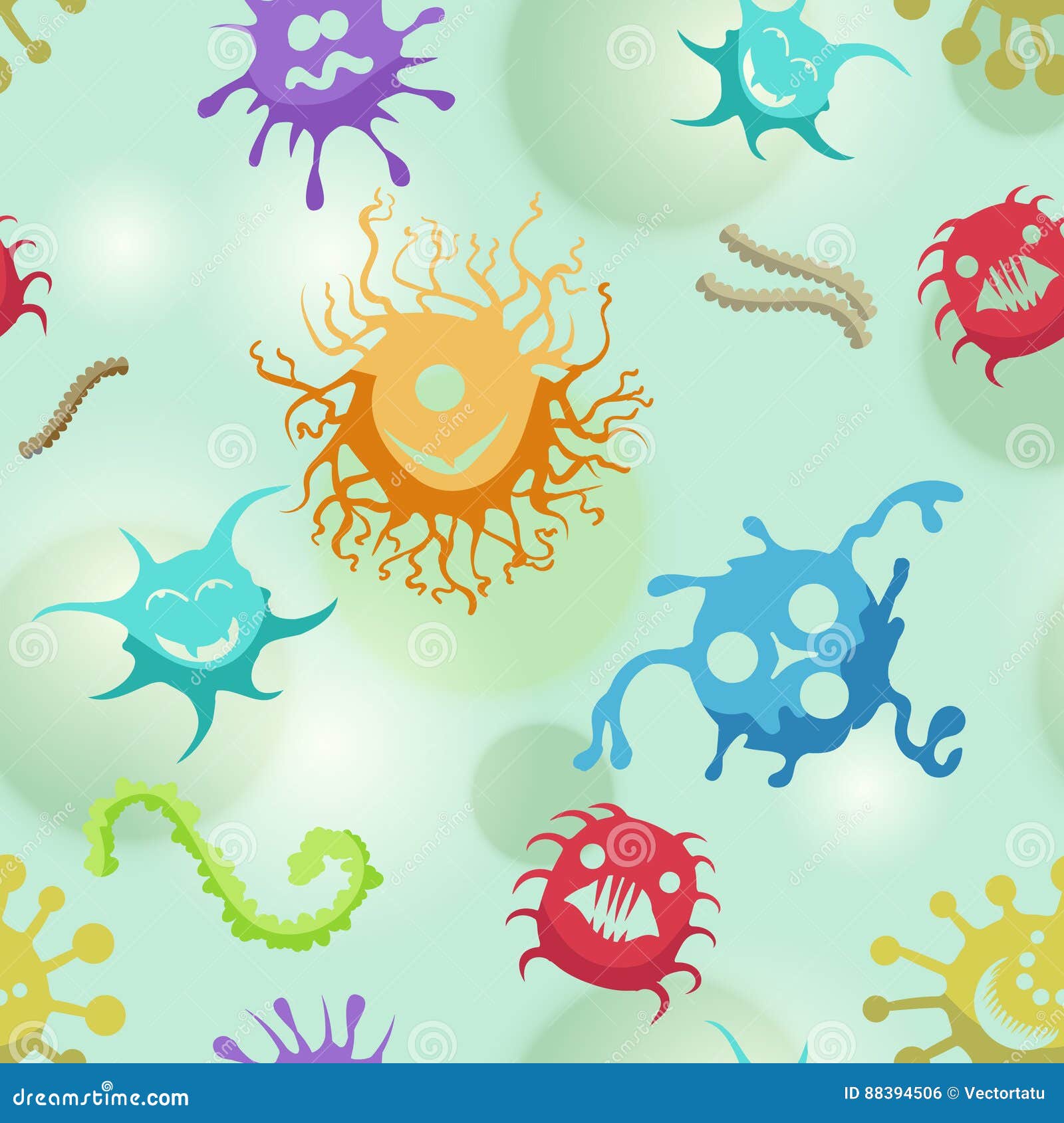 Cute Bacteria Cartoon Seamless Pattern Stock Vector - Illustration of ...