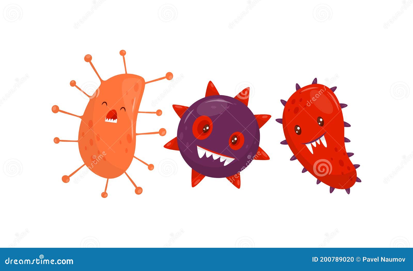 Cute Bacteria Or Virus Floating And Smiling Vector Set | CartoonDealer ...