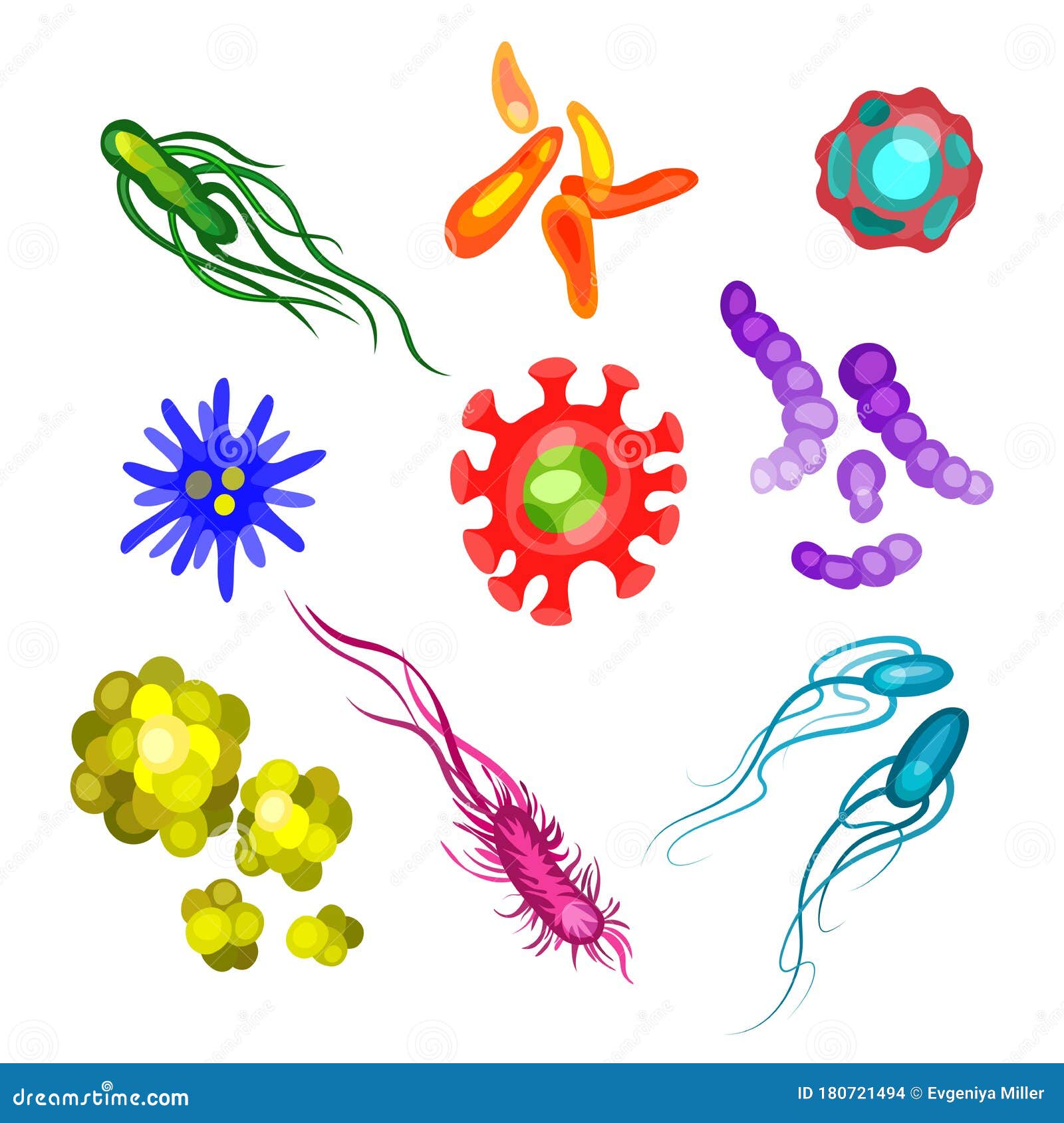 Cute Bacteria, Virus, Germ Cartoon Character Set. Microbe And Pathogen ...