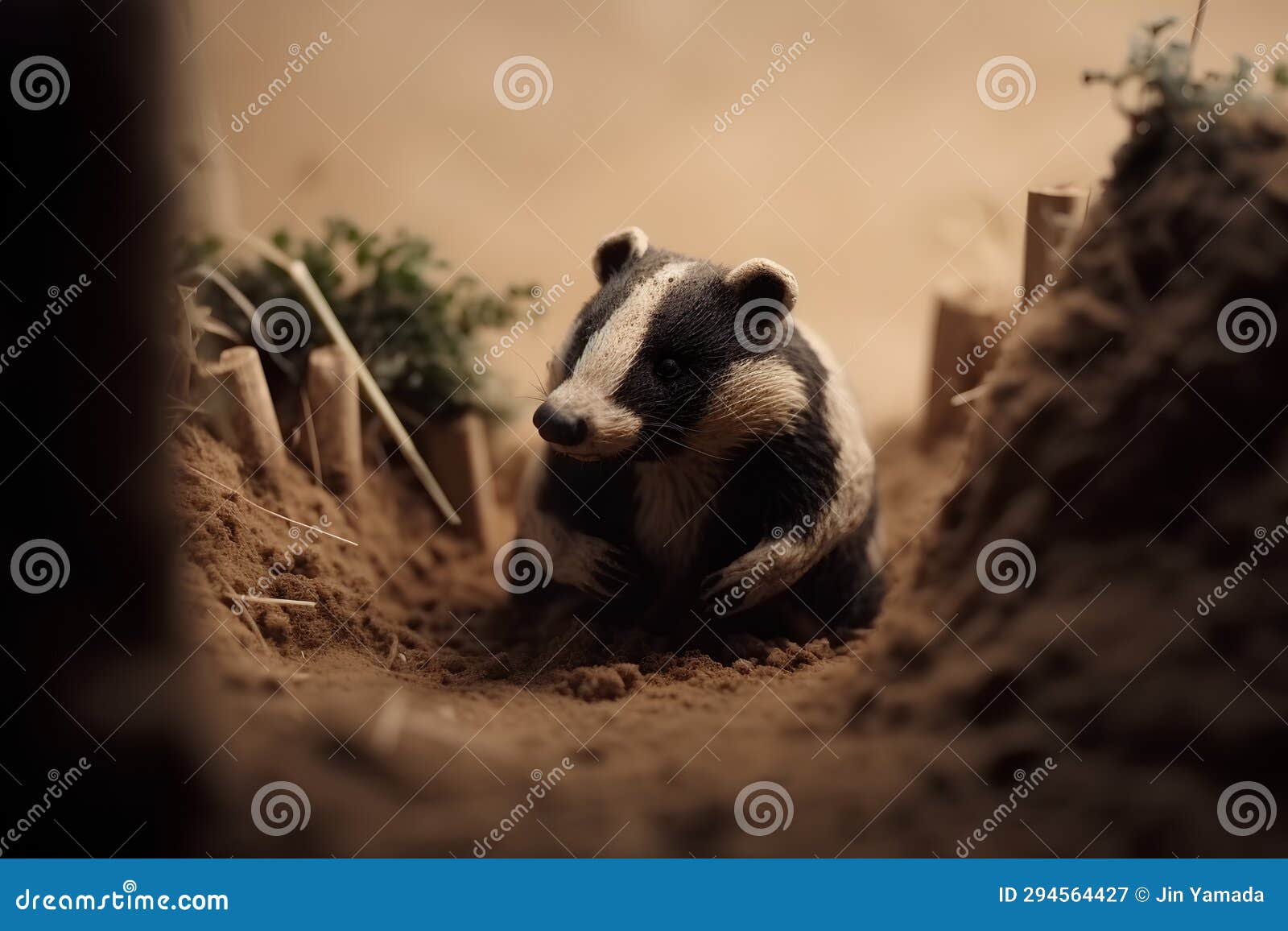 Cute Badger Looking Out of a Hole in the Ground. Stock Illustration ...