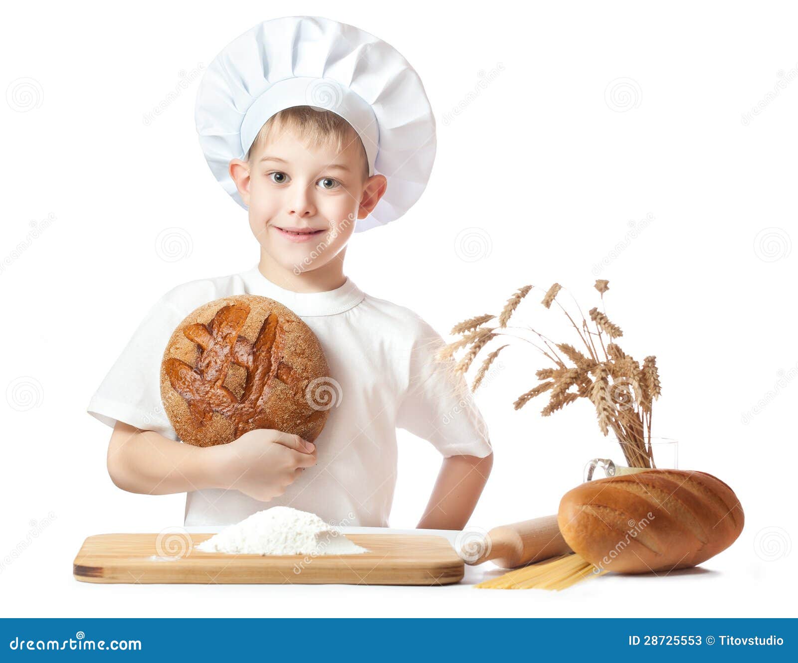 Cute Baker Boy with a Loaf of Rye Bread Stock Image - Image of pastries ...