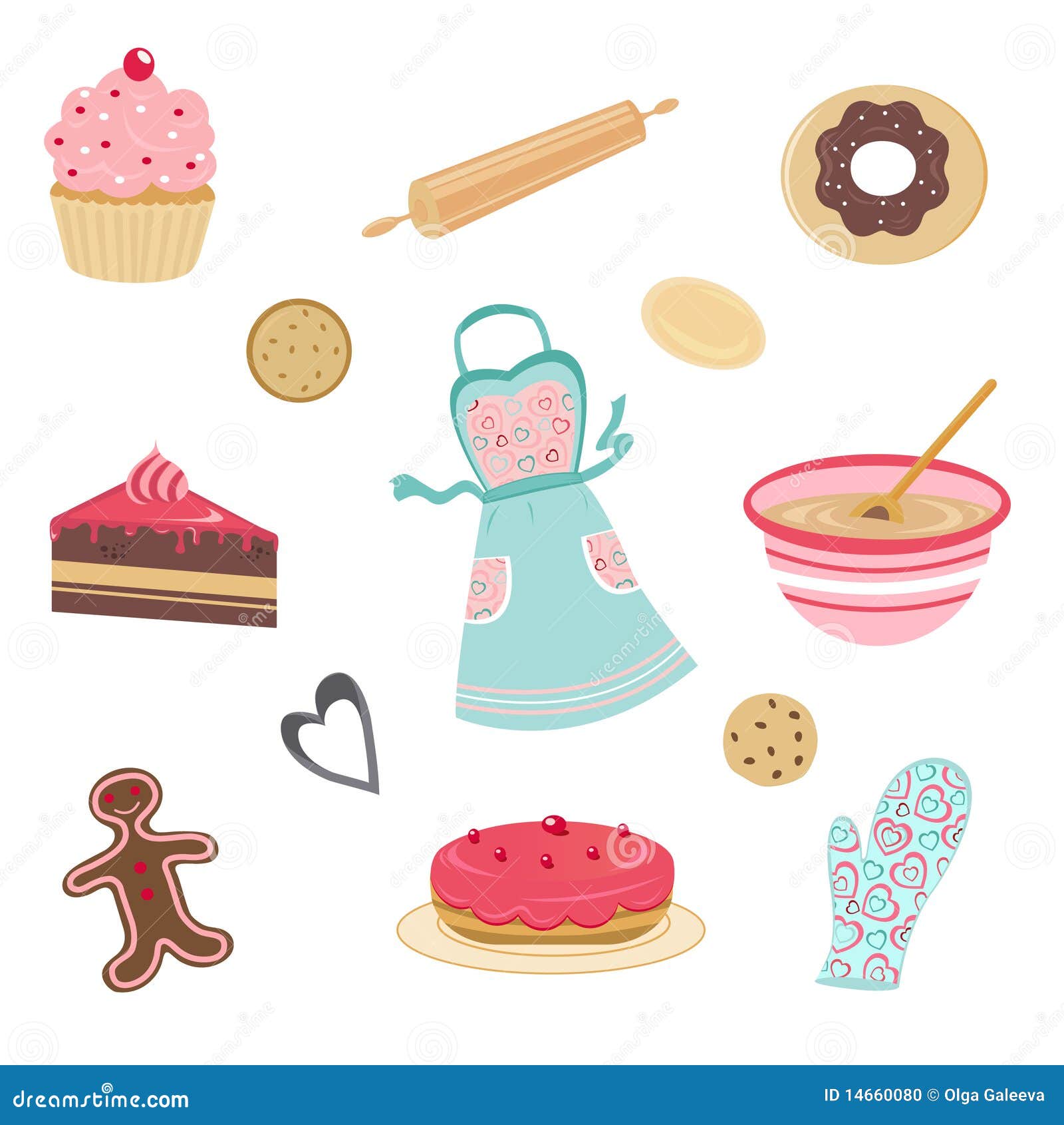 Cute Bakery and Kitchen Set Stock Vector - Illustration of muffin ...