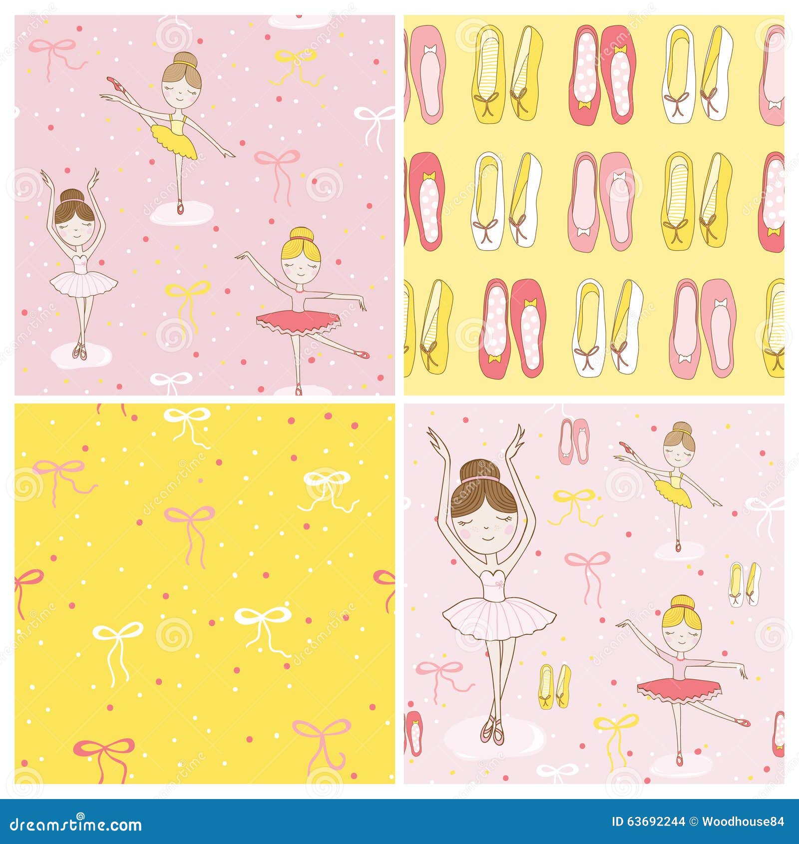 Cute Balerina Background Set Stock Vector - Illustration of balerina ...