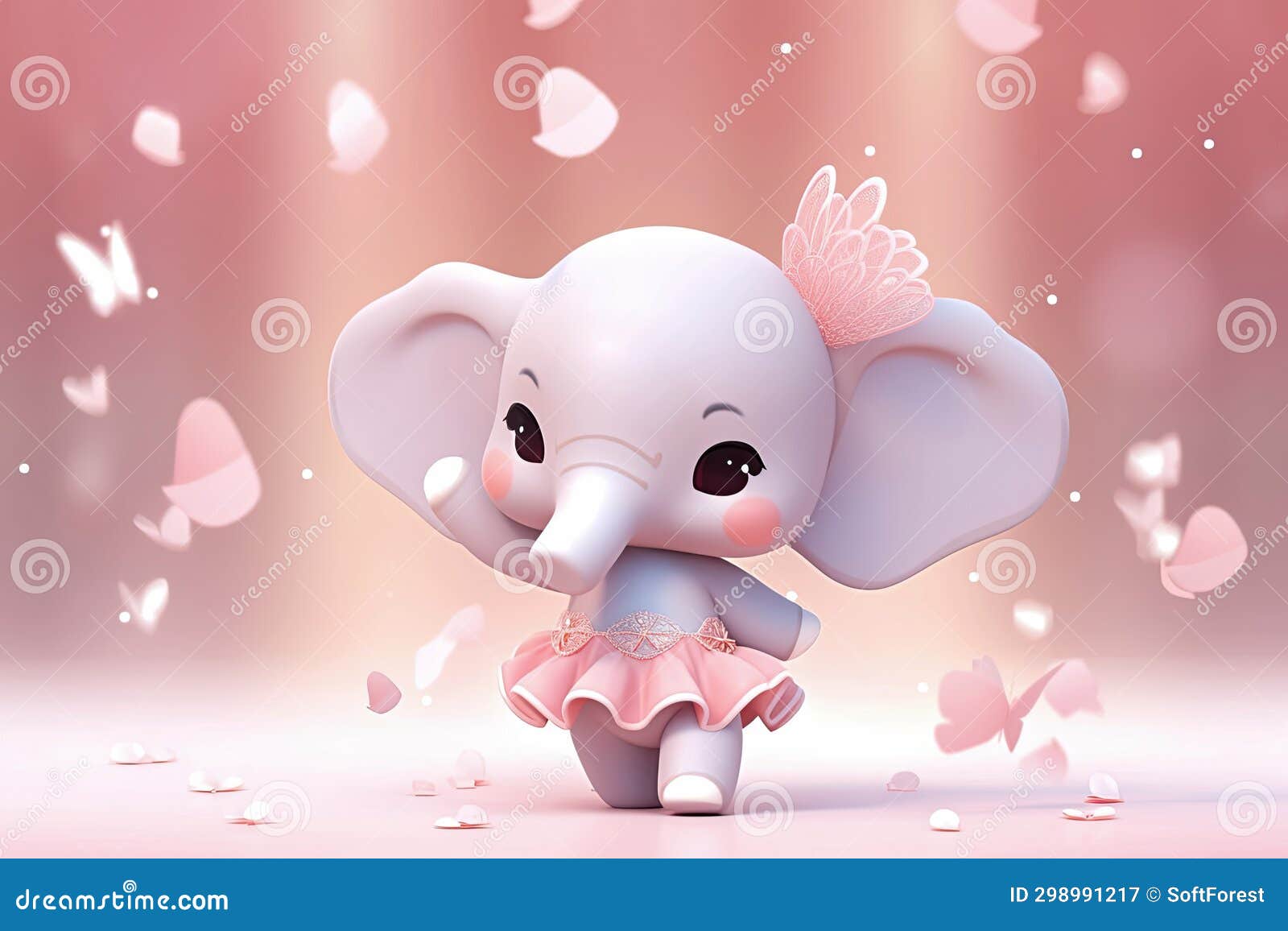 Cute Ballet Dancer Elephant on Pastel Pink Background. 3d Illustration ...