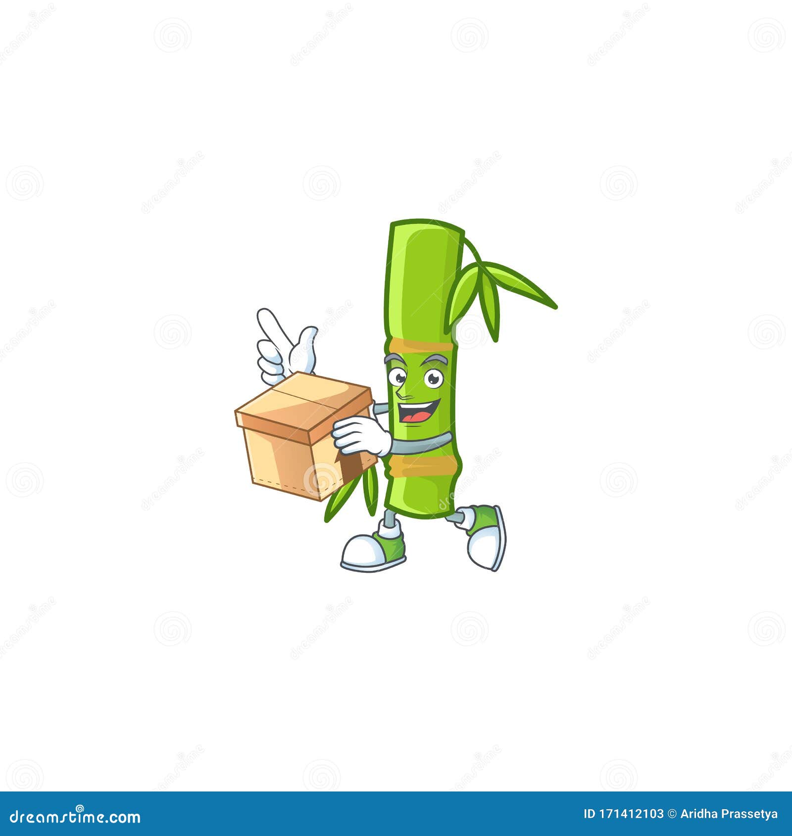 Cute Bamboo Stick Cartoon Character Having a Box Stock Vector ...