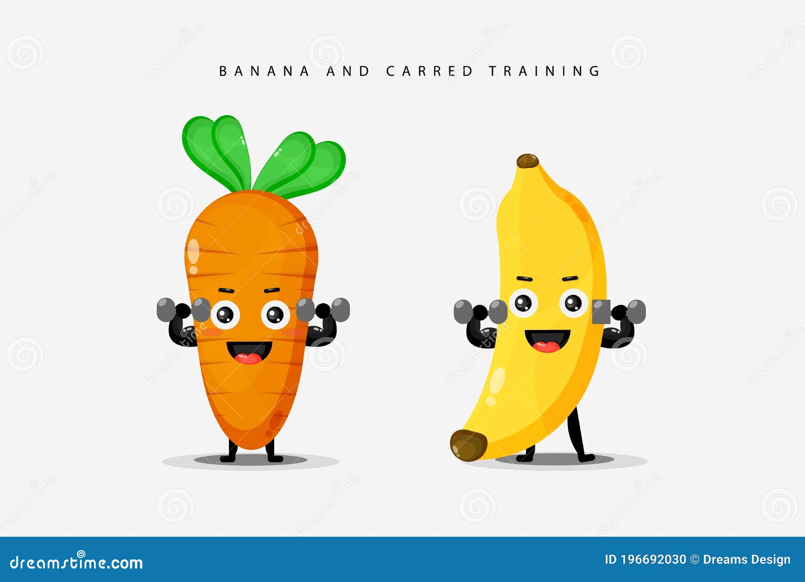 Cute Banana and Carrot Barbell Exercises Stock Illustration ...
