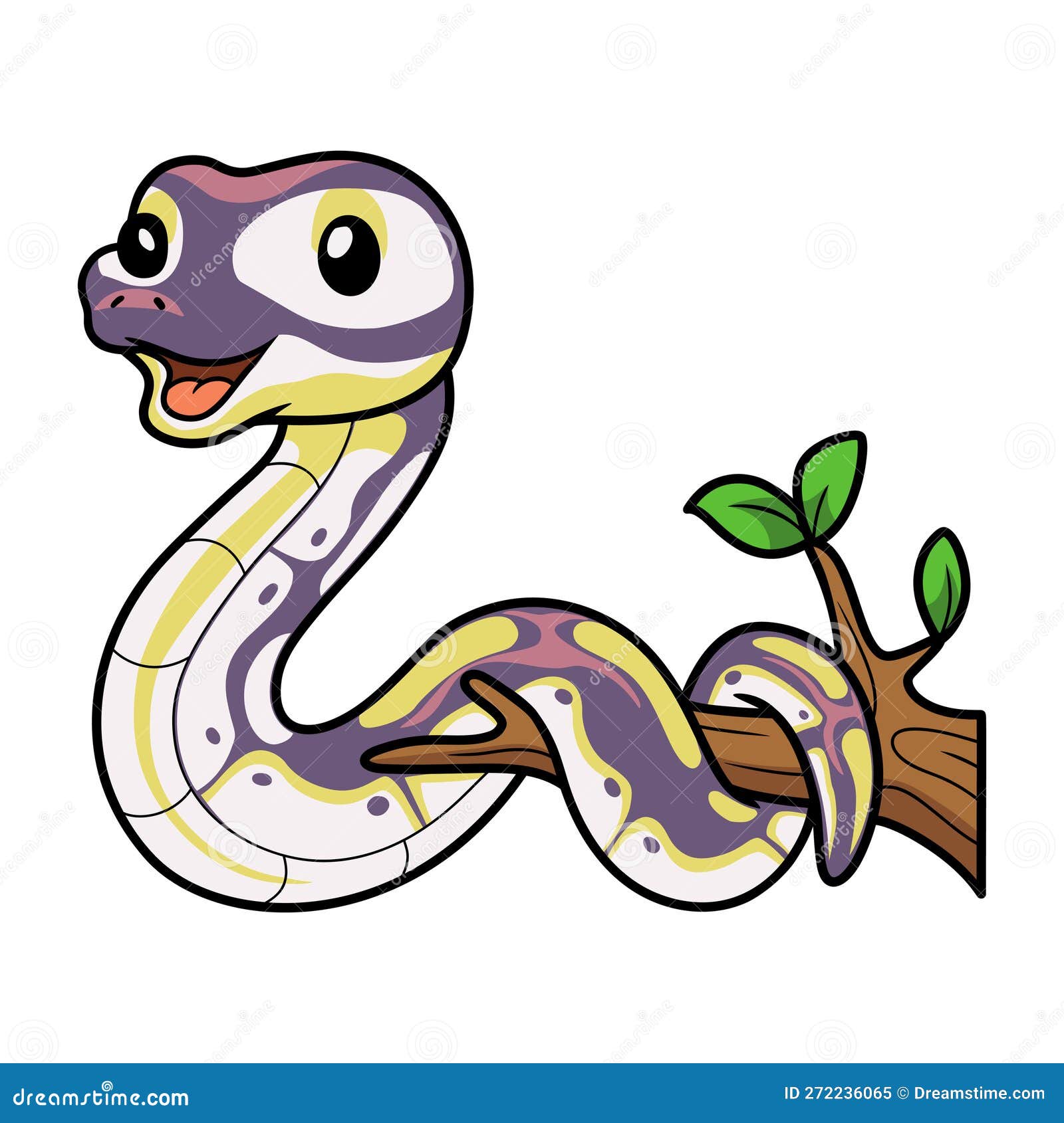 Cute Banana Pastel Ball Python Cartoon on Tree Branch Stock Vector ...